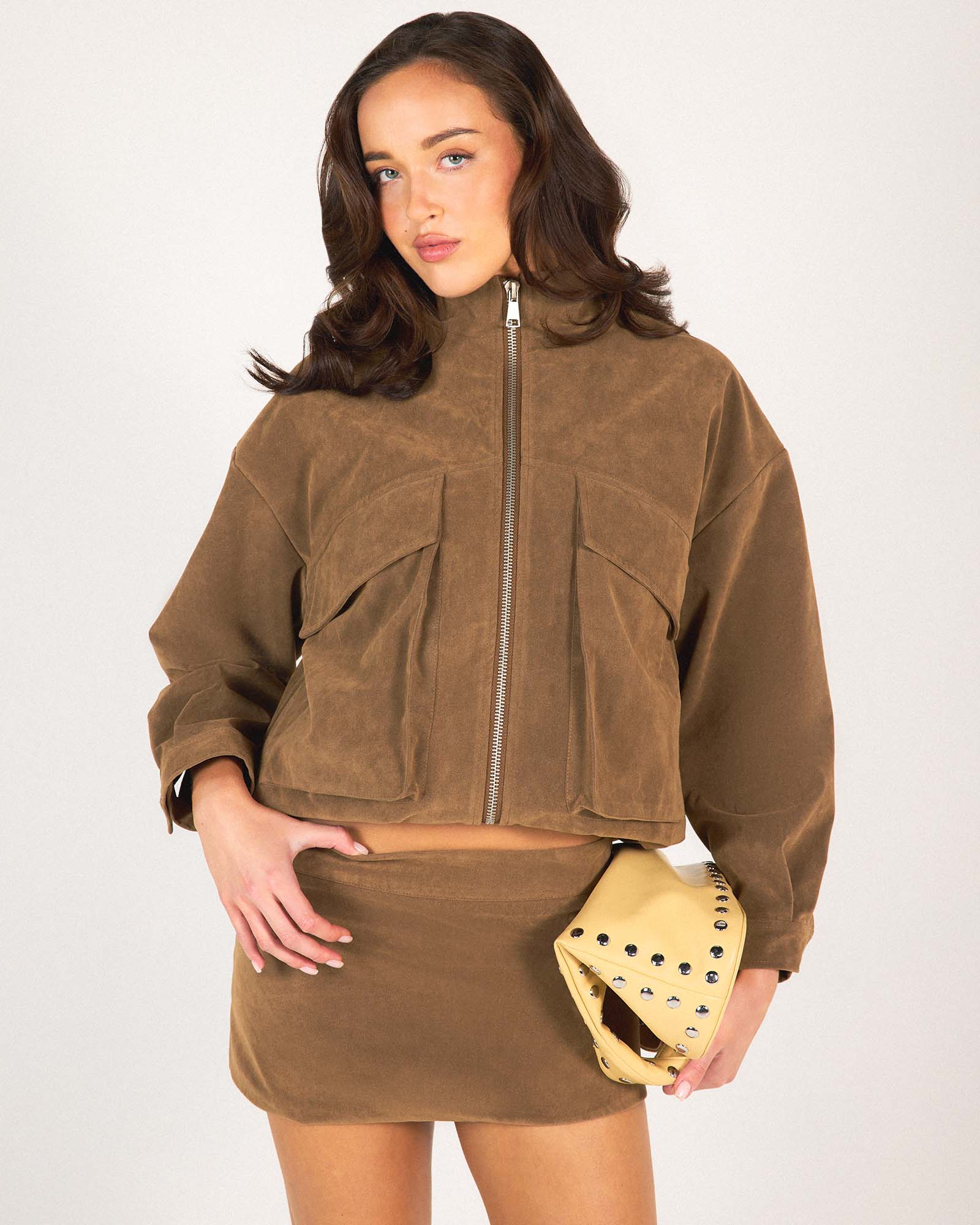 Suki Funnel Faux Suede Neck Jacket – General Pants Co.